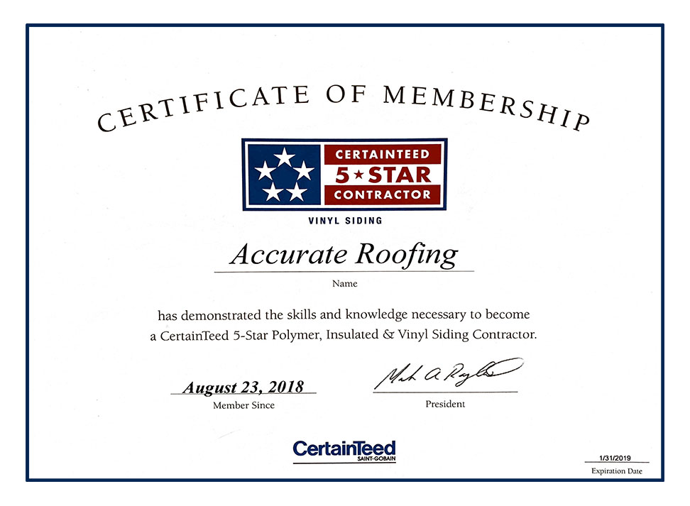 Accurate Roofing & Siding Certifications and Awards